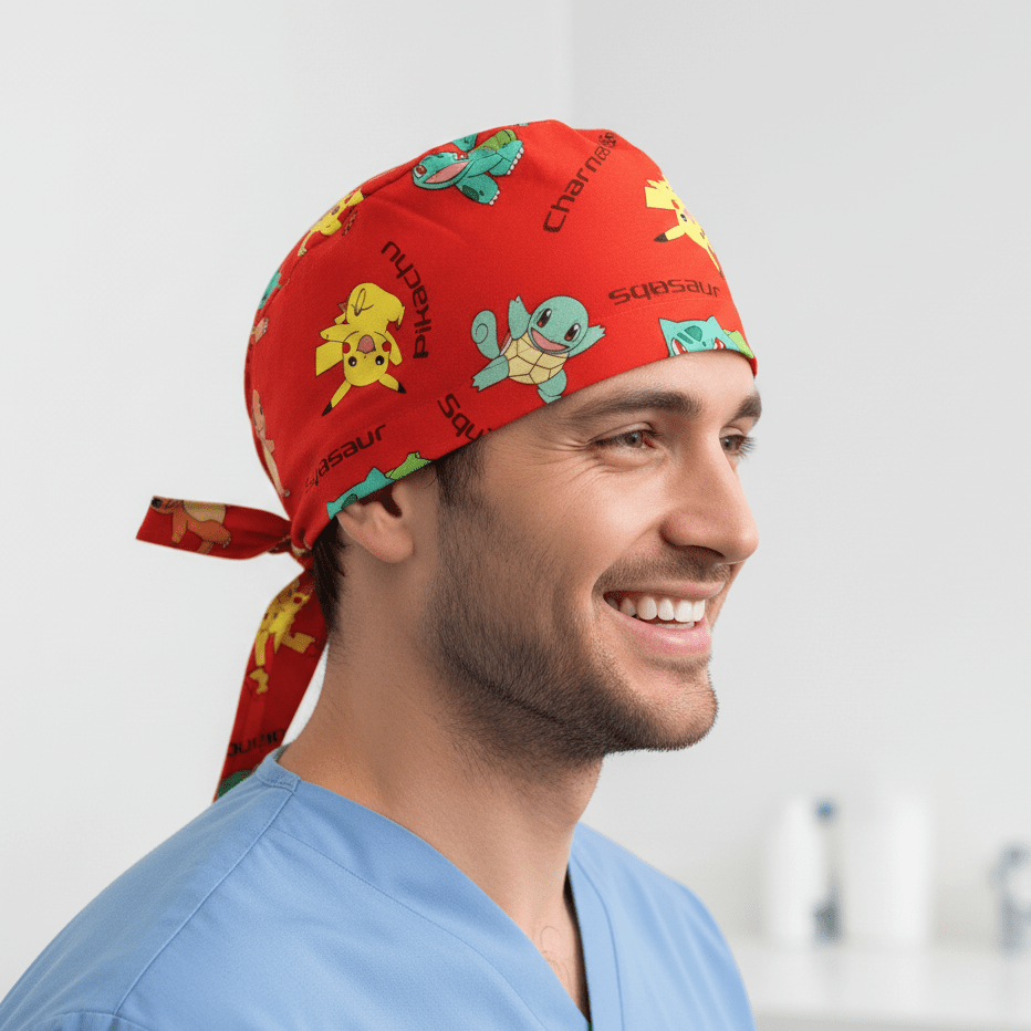 Pokemon On Red Scrub Cap - Stylish Nurse Gear for Caregivers – Medicus Caps